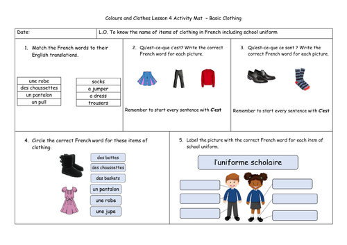 KS2 French Colours and Clothing - Lesson 4 - Basic Clothing including ...