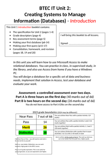 BTEC IT Unit 2 Databases Making 1st Database | Teaching Resources