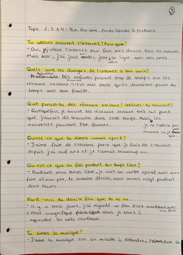 GCSE French Speaking 70+ Questions (with MODEL ANSWERS) | Teaching ...