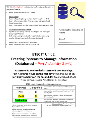 BTEC IT Unit 2 Databases Queries and Reports (Part A, Activity 3) | Teaching Resources