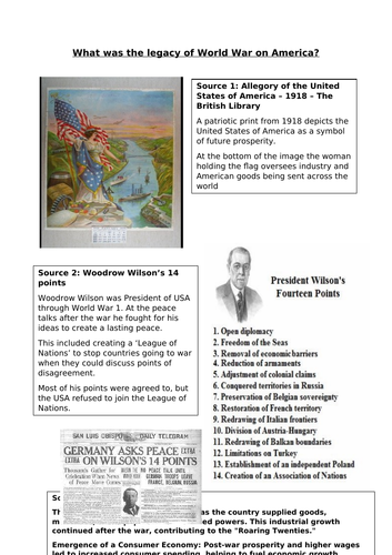 Legacy of World War 1 on USA | Teaching Resources