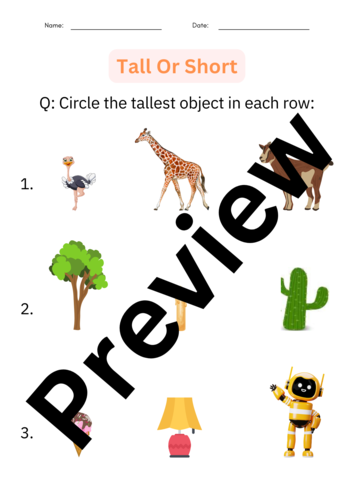 printable tall and short worksheets - tall or short activities for ...