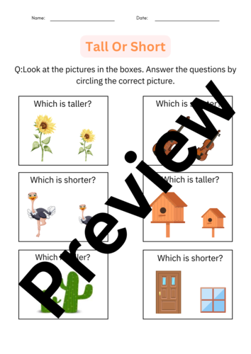 printable tall and short worksheets - tall or short activities for ...
