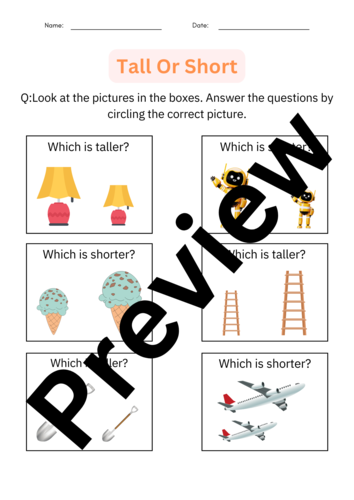 printable tall and short worksheets - tall or short activities for ...