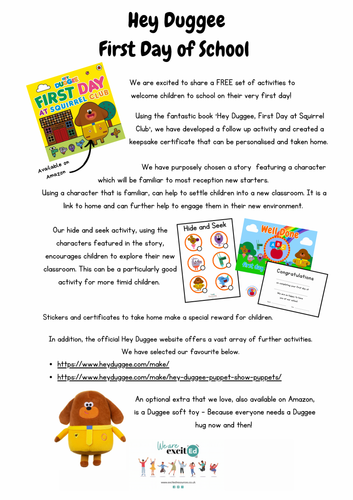 Hey Duggee Reception First Day of School Activities and Certificate ...