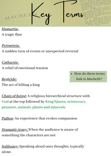 High level vocabulary - Macbeth | Teaching Resources