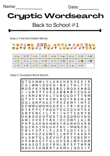 Cryptic Wordsearch - Back to School | Teaching Resources