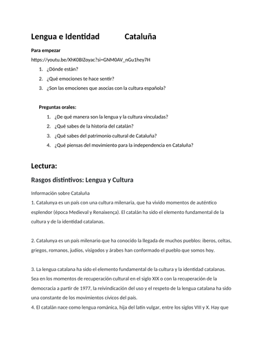 IB Spanish Lengua e Identidad: Cataluña | Teaching Resources