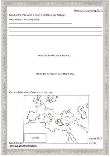 Back to School Year 5 Literacy Greek Myths Worksheets Planning ...