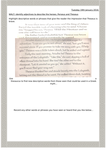 Back to School Year 5 Literacy Greek Myths Worksheets Planning ...