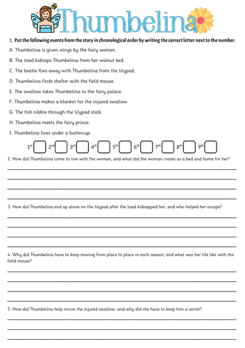 Thumbelina Reading Comprehension | Teaching Resources