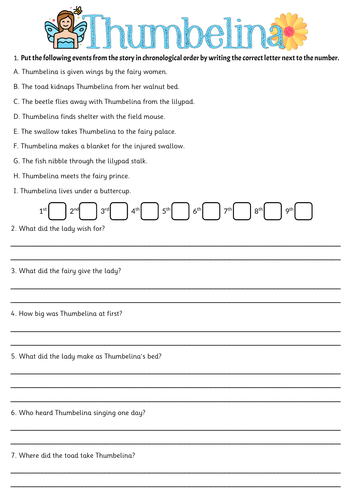 Thumbelina Reading Comprehension | Teaching Resources
