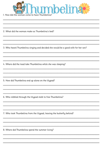 Thumbelina Reading Comprehension | Teaching Resources