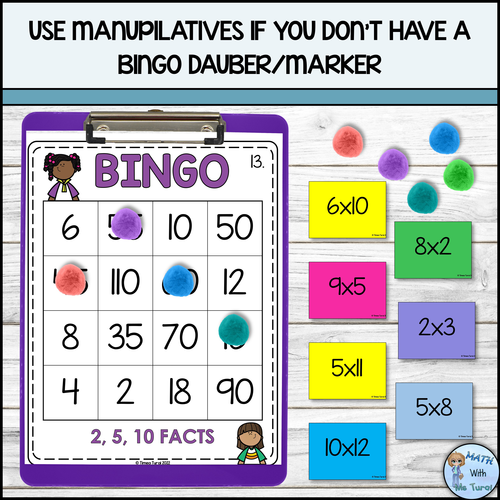 Multiplication Facts 4x4 Bingo | 2, 5, and 10 Facts | Teaching Resources