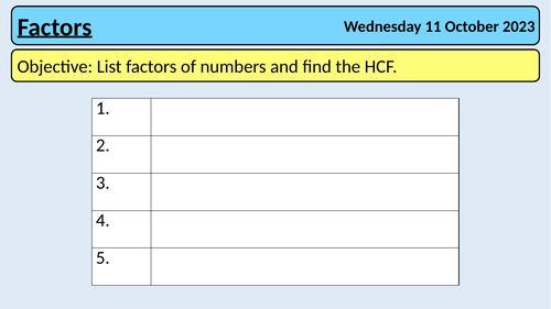 Factors & Highest Common Factor (HCF) | Teaching Resources