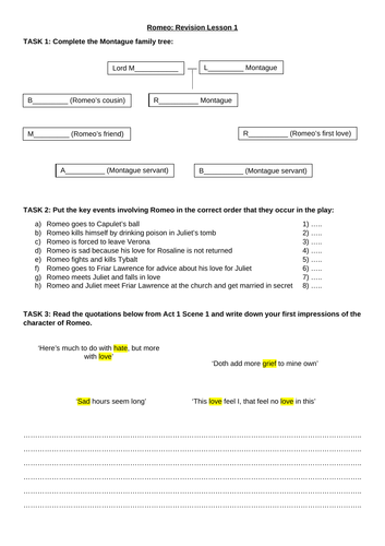 Romeo Revision Activities | Teaching Resources