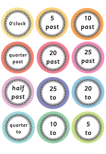 Pastel Rainbow Clock labels - Telling the time labels - 2 Themes ...
