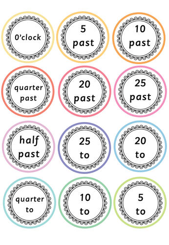 Pastel Rainbow Clock labels - Telling the time labels - 2 Themes ...