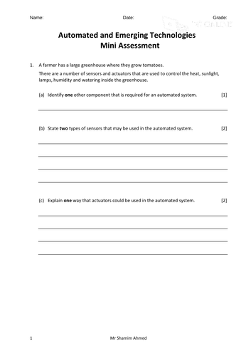 Igcse Computer Science Unit 6 Automated And Emerging Technologies Mini