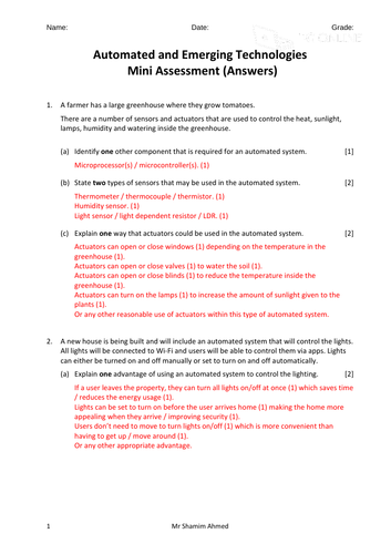 Igcse Computer Science Unit 6 Automated And Emerging Technologies Mini