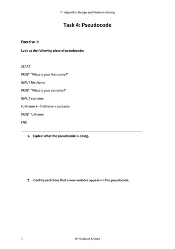 iGCSE Computer Science - Unit 7 Algorithm Design and Problem-Solving | Teaching Resources