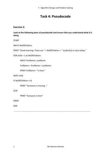 iGCSE Computer Science - Unit 7 Algorithm Design and Problem-Solving ... iGCSE Computer Science - Unit 7 Algorithm Design and Problem-Solving ...