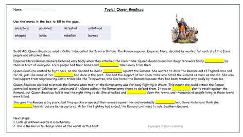 Boudicca Guided Reading, Homework or Extension Worksheets | Teaching ...