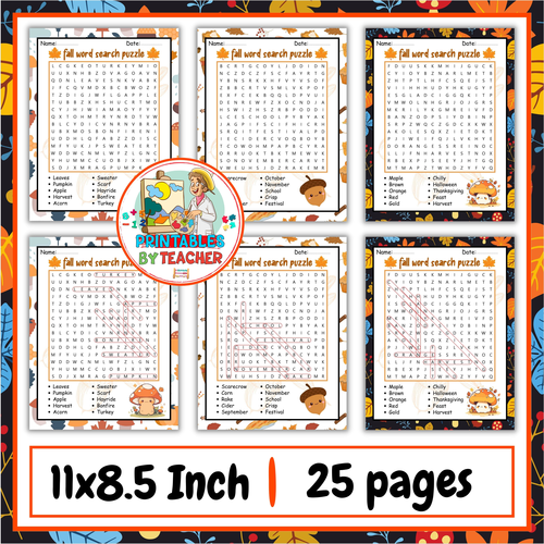 Autumn Fall Word Search Puzzle Game Worksheets | Autumn-November ...