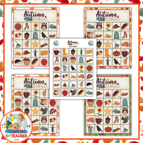 back to school autumn bingo game worksheets for kids- fall school ...