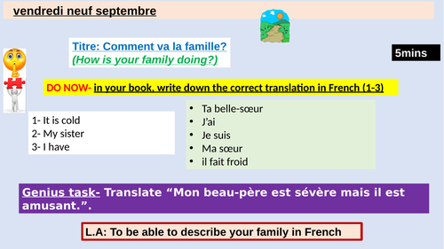 Theme 1 French _ Family and description | Teaching Resources