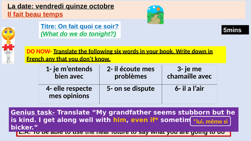 Theme 1 French_On sort ce soir? Near future activities | Teaching Resources
