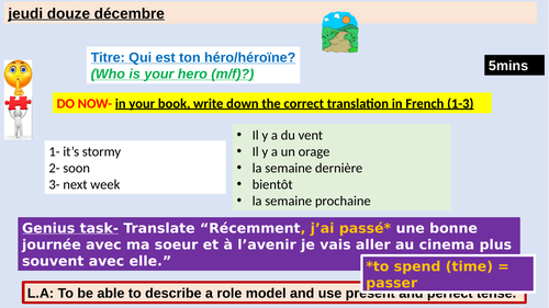 Theme 1 French_La personne que j'admire (Role model) | Teaching Resources