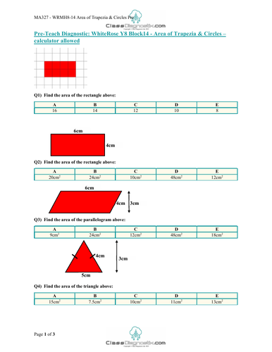 White Rose Maths Y8 Pre-Teach Diagnostic Tests | Teaching Resources