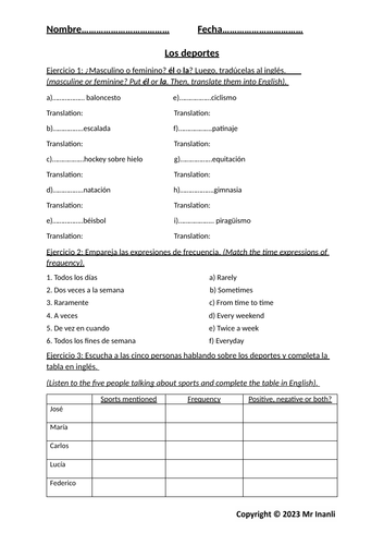 KS3 + GCSE Spanish Los deportes | Teaching Resources
