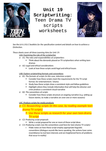 BTEC L3 Creative Digital Media Production: Unit 19 Scripwriting Teen ...