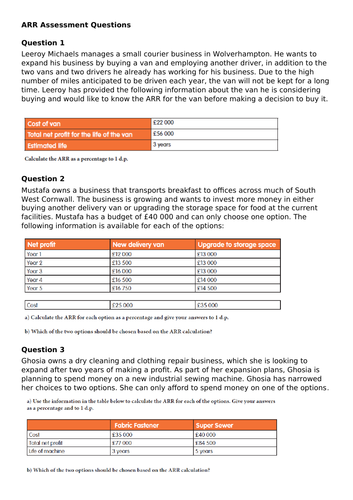 Average rate of return (ARR) (Lesson 7) - GCSE Business | Teaching ...