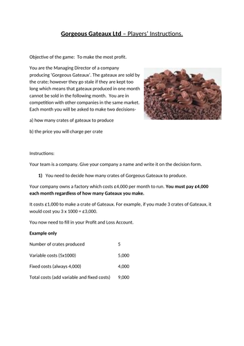 Profit & Loss Business Game | Teaching Resources