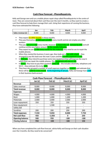 Cash Flow Forecast (Lesson 11) - GCSE Business | Teaching Resources
