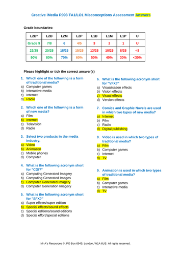 R093 TA1/LO1 End of Unit Misconceptions Assessment | Teaching Resources