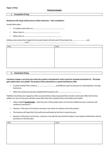 Price (4P's) (Lesson 10) - GCSE Business | Teaching Resources