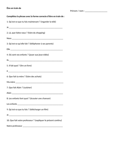 Le présent progressif / le présent continu - être en train de ...