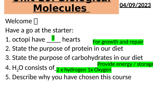 BTEC Applied Science: Unit 10 Biological Molecules Intro, Monomers ...