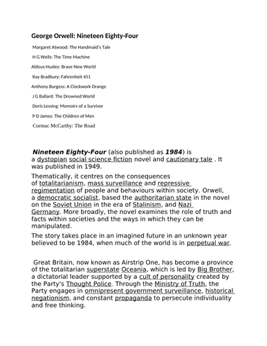 OCR ENGLISH LITERATURE TEACHING AID GEORGE ORWELL'S NINETEEN EIGHTY-FOUR | Teaching Resources