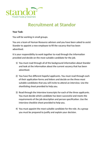 Recruitment Task (Lesson 2) - GCSE Business | Teaching Resources