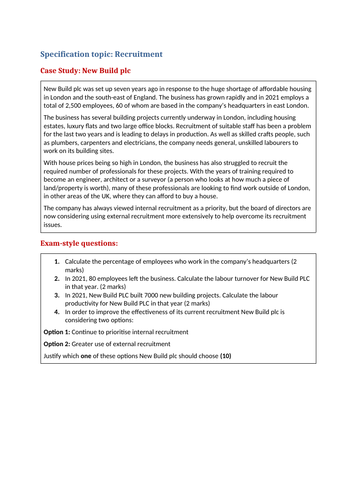 Recruitment case study (Lesson 4) - GCSE Business | Teaching Resources