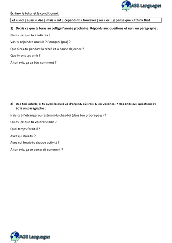 French Key Tenses Writing | Teaching Resources