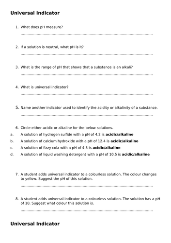 AQA KS3 Acids and Alkalis module – Universal Indicator lesson ...