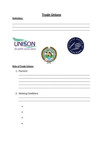 Trade Unions (Lesson 15) - GCSE Business | Teaching Resources