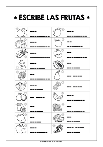 PRIMARY SPANISH FRUITS VISUAL VOCABULARY WORKSHEETS FREEBIE | Teaching ...