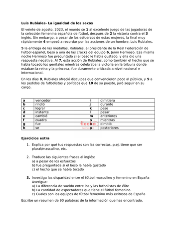 A-level gap fill - La igualdad de los sexos | Teaching Resources